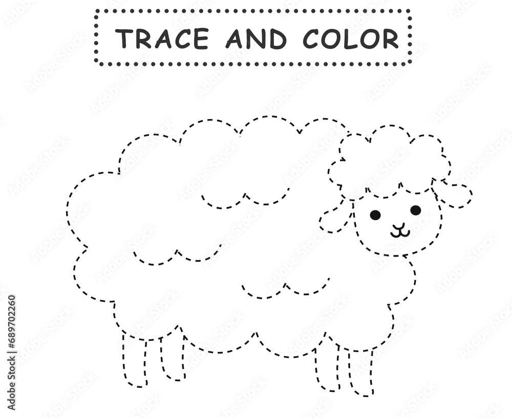 Trace and color for children. Handwriting practice. Coloring page for kids. Preschool worksheet ...