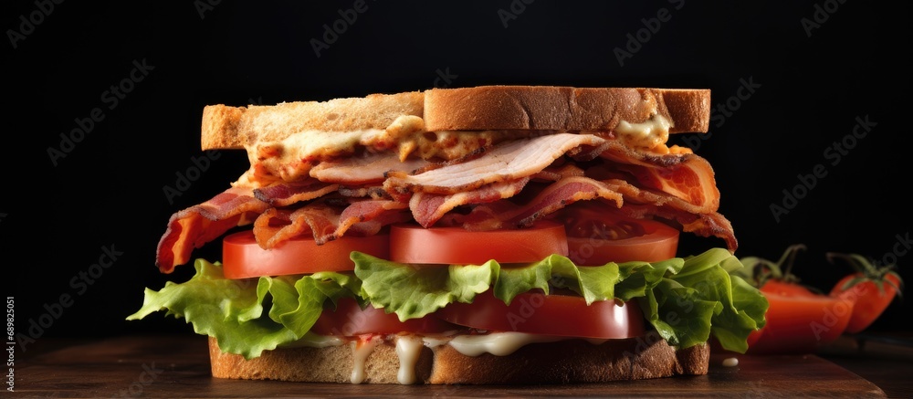 Club sandwich with chicken breast bacon tomato cucumber and herbs Top ...