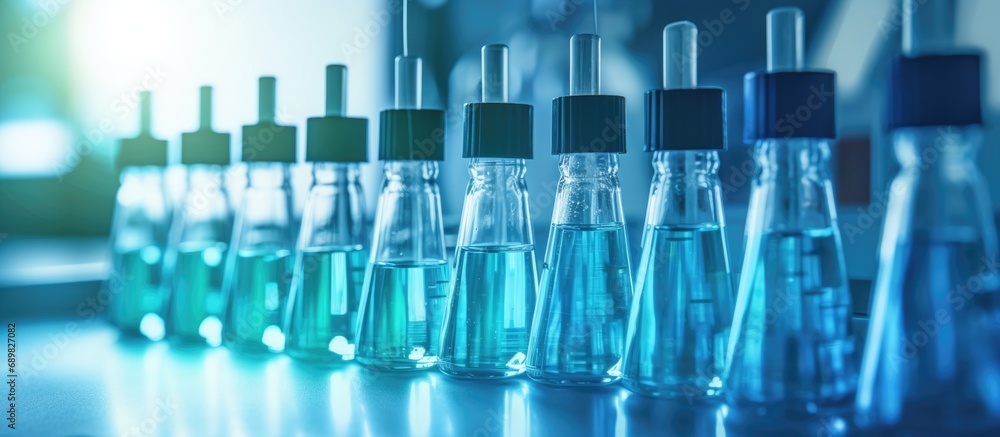 blue liquid pipette and bottle see lab images Genetic research and ...