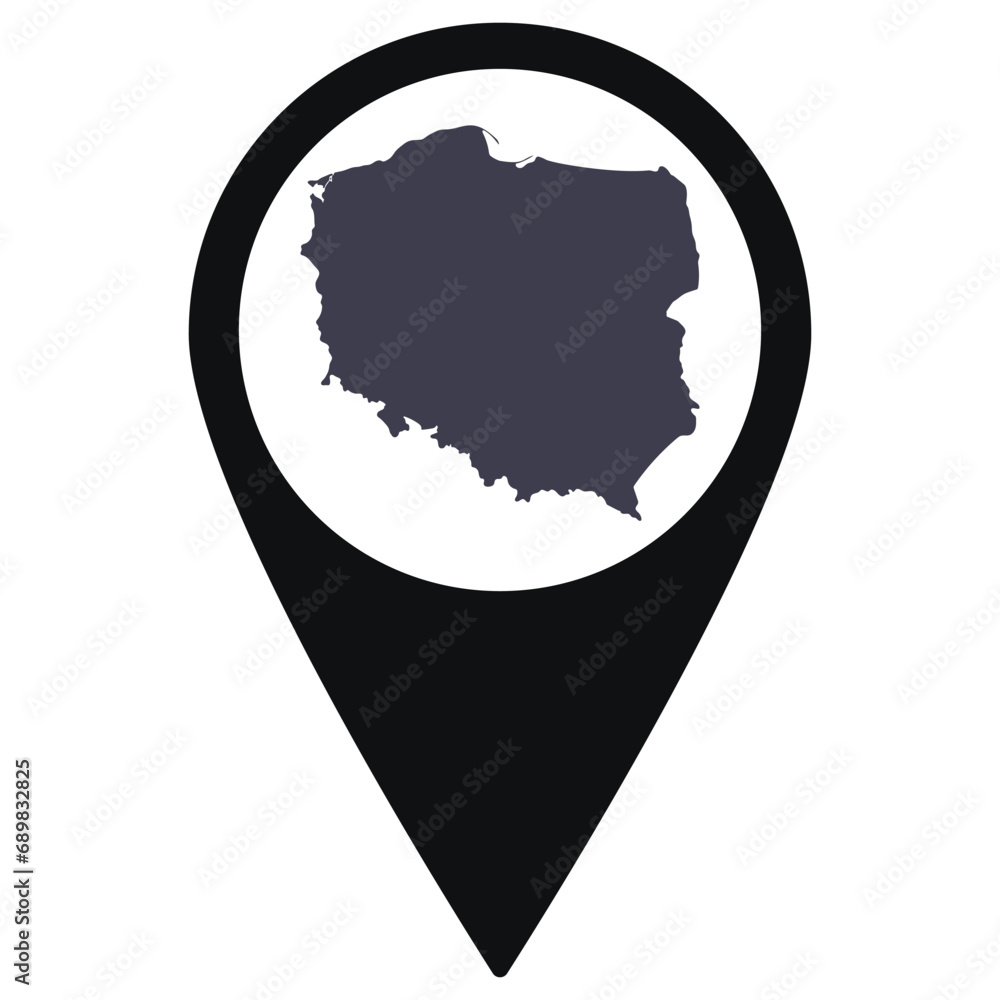 Poland map on black map pinpoint icon isolated. Map of Poland Stock ...