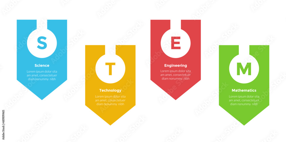 STEM education infographics template diagram with badge sharp reverse ...