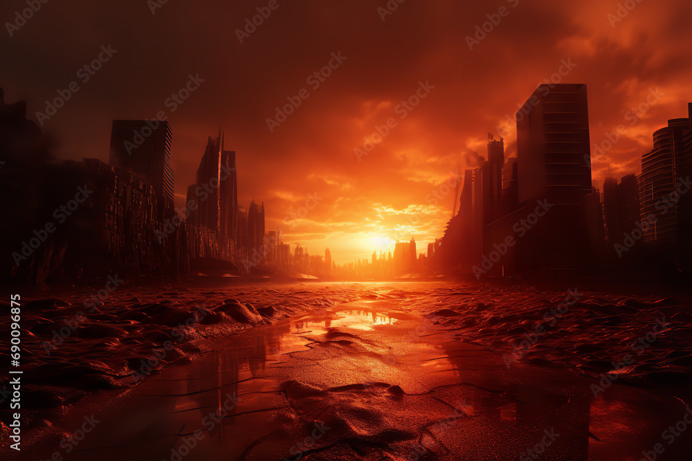 Stock-Foto „Sweltering heatwave enveloping a bustling city - with ...