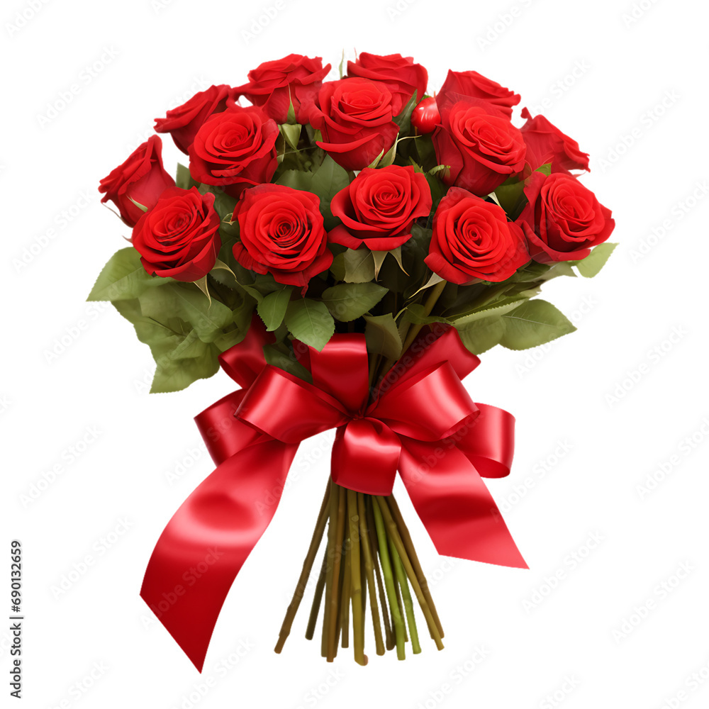 bouquet of red roses with ribbon isolated on a transparent or white ...
