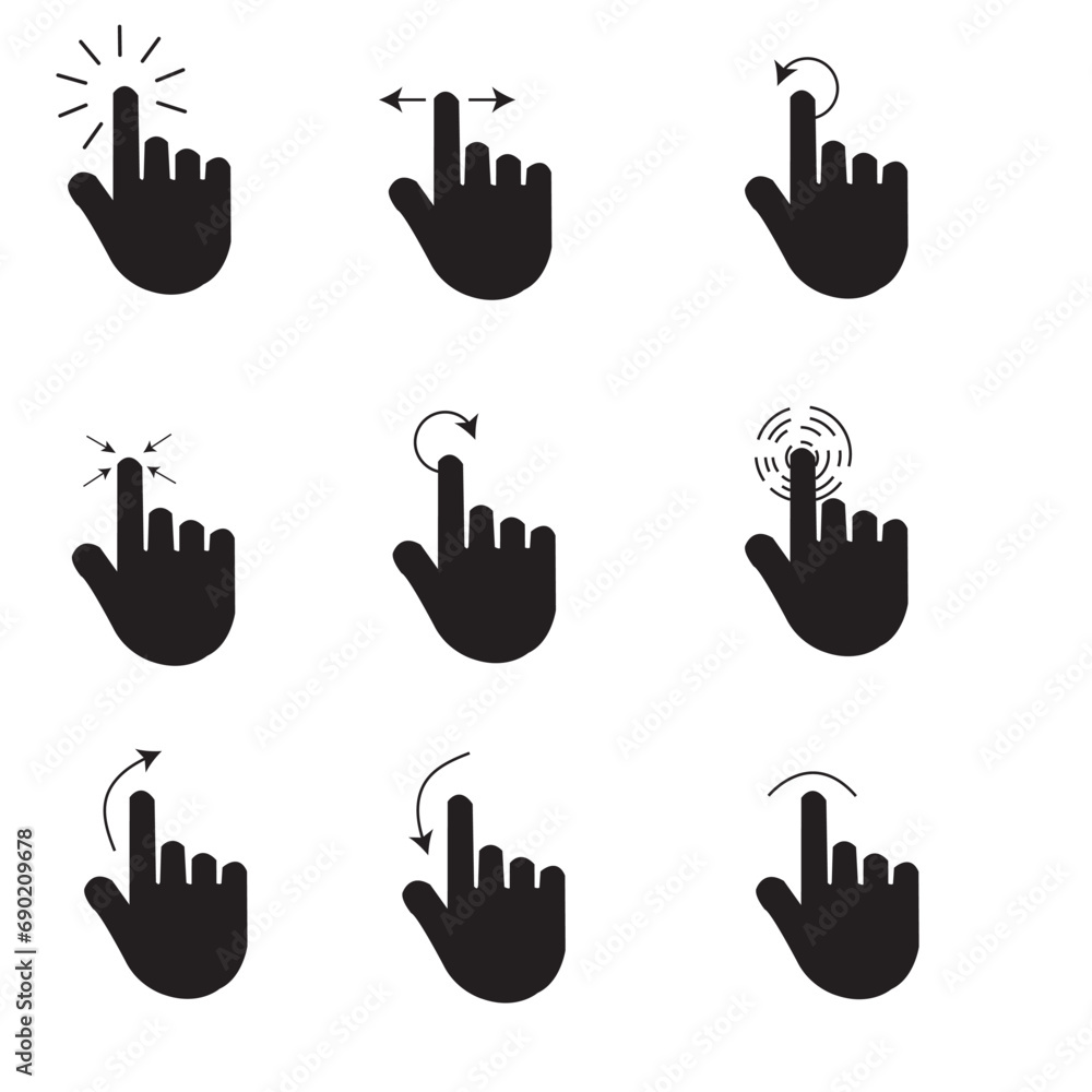 Pointer cursor сomputer mouse icon. Clicking cursor and pointing hand clicks icons on ...