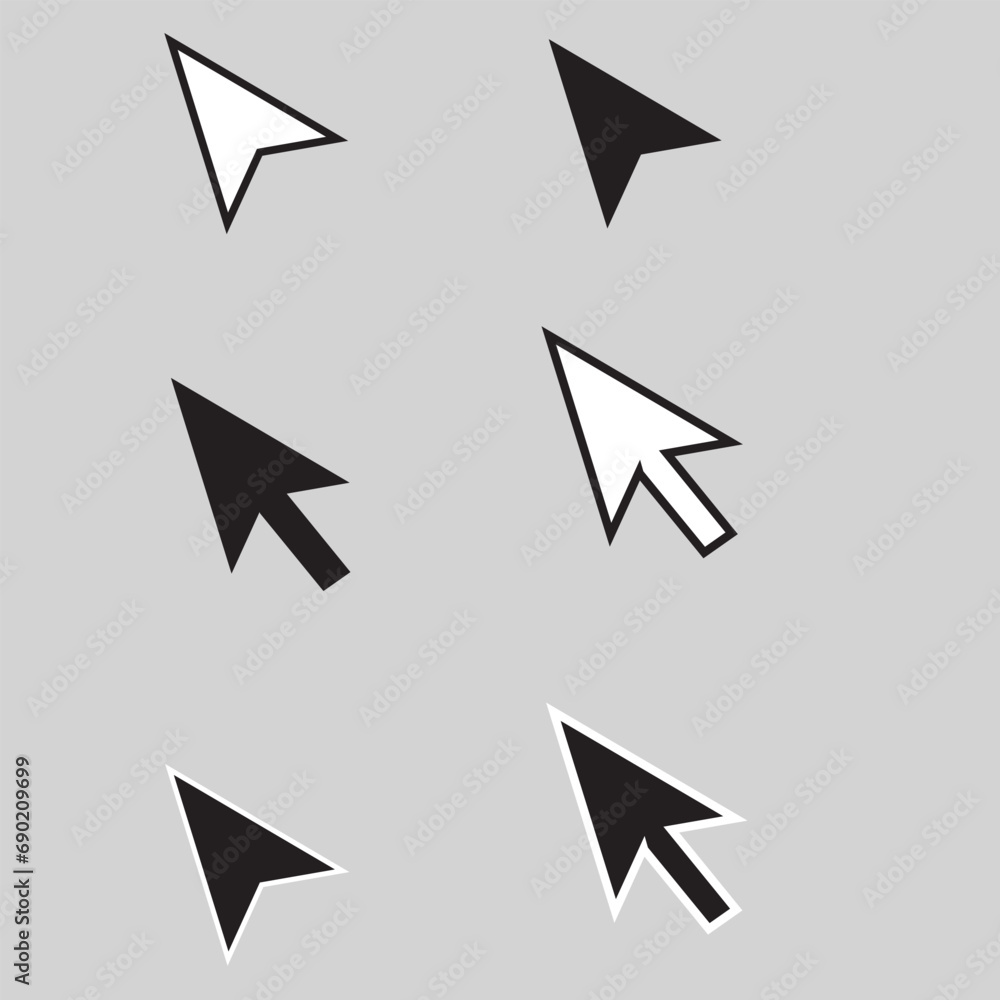 Pointer cursor сomputer mouse icon. Clicking cursor and pointing hand clicks icons on ...