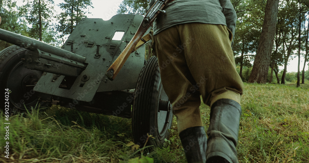 Preparing For Combat Historical Reenactment. Group Of Re-enactors ...