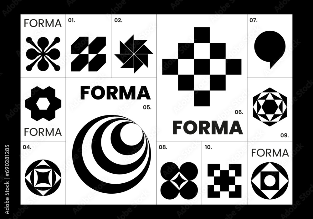 forma cards set unique shapes layout poster vector black white ...