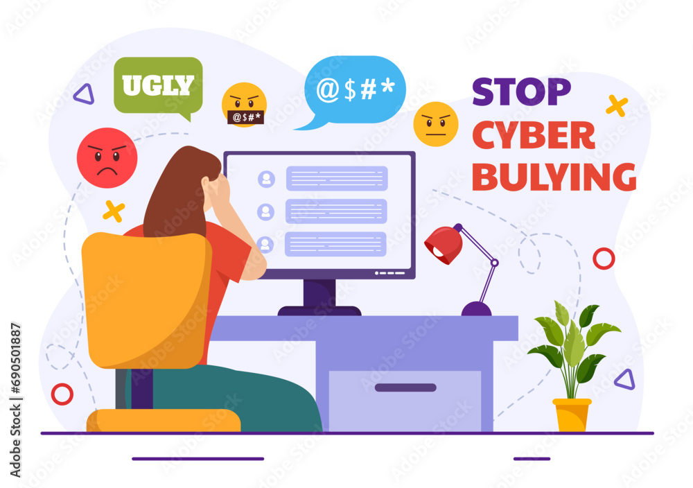 Stop Cyberbullying Vector Illustration of Haters Online with Bullying Internet, Trolling and ...