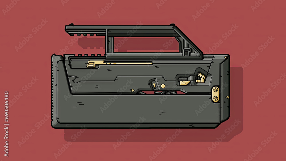 Black FDC9 submachine gun, FDP on a red background. Weapons, military ...