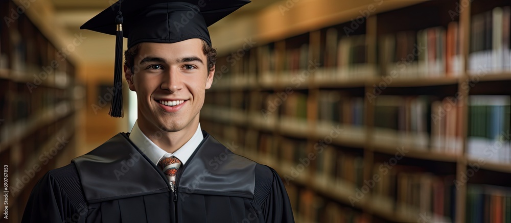 Young and smiling graduate holding her bachelor s degree and wearing a ...