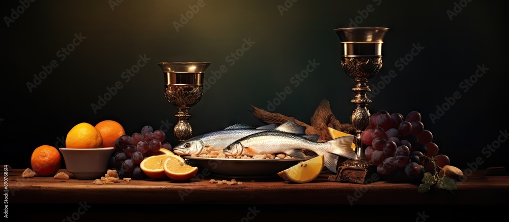 The Eucharist symbolizing the holy blood and flesh of Jesus Christ the ...