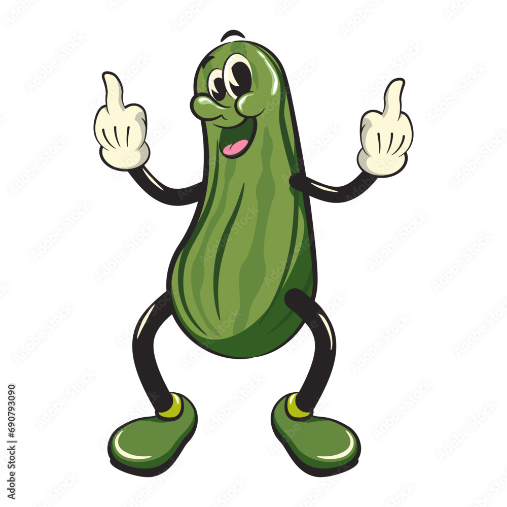 vintage character mascot illustration of cucumber raising both hands ...