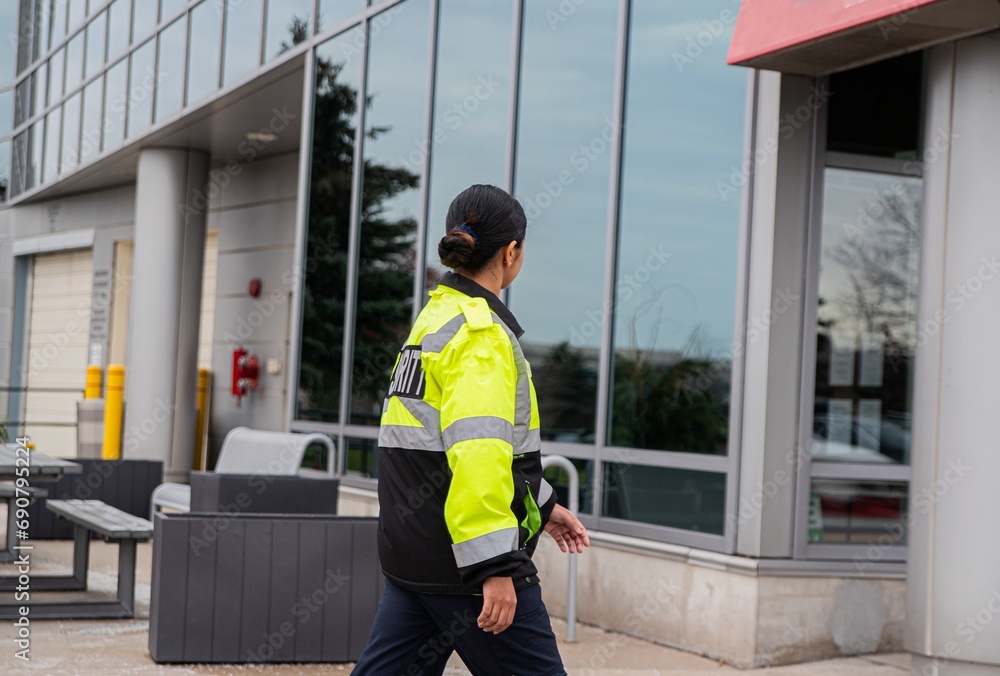 Security guard conducting access control, traffic control, and parking ...