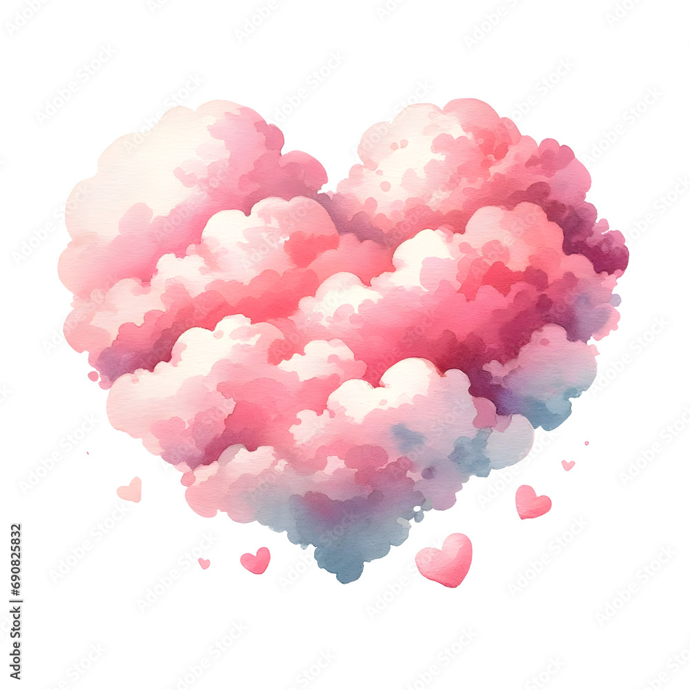 pinl heart clouds, valentine day, valentine clipart, water color ...