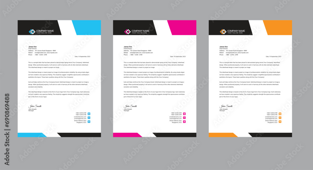 corporate modern letterhead design template with 3 color. official ...