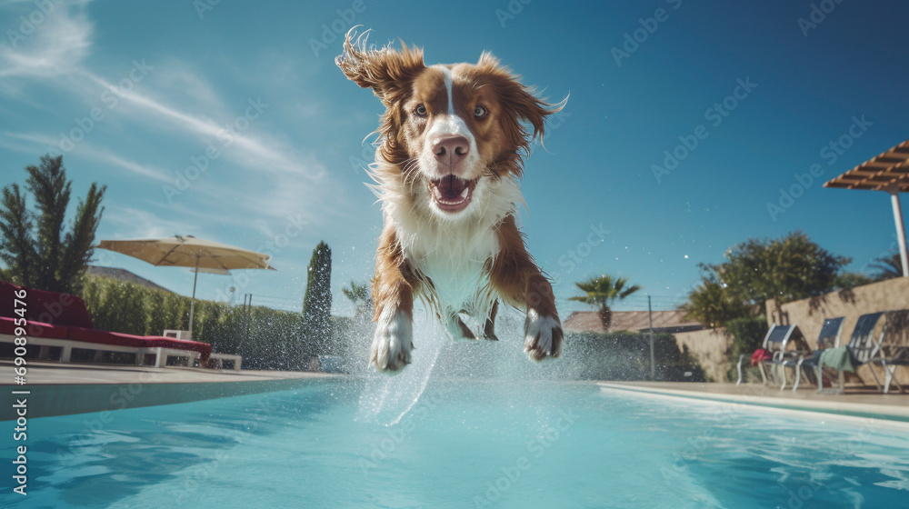 Playful Pool Pup: Dog's Water Ballet in Full Swing, generative ai Stock ...