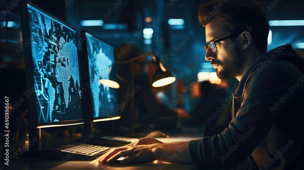 Engineer Working on Computer in a Technological Office, Young ...