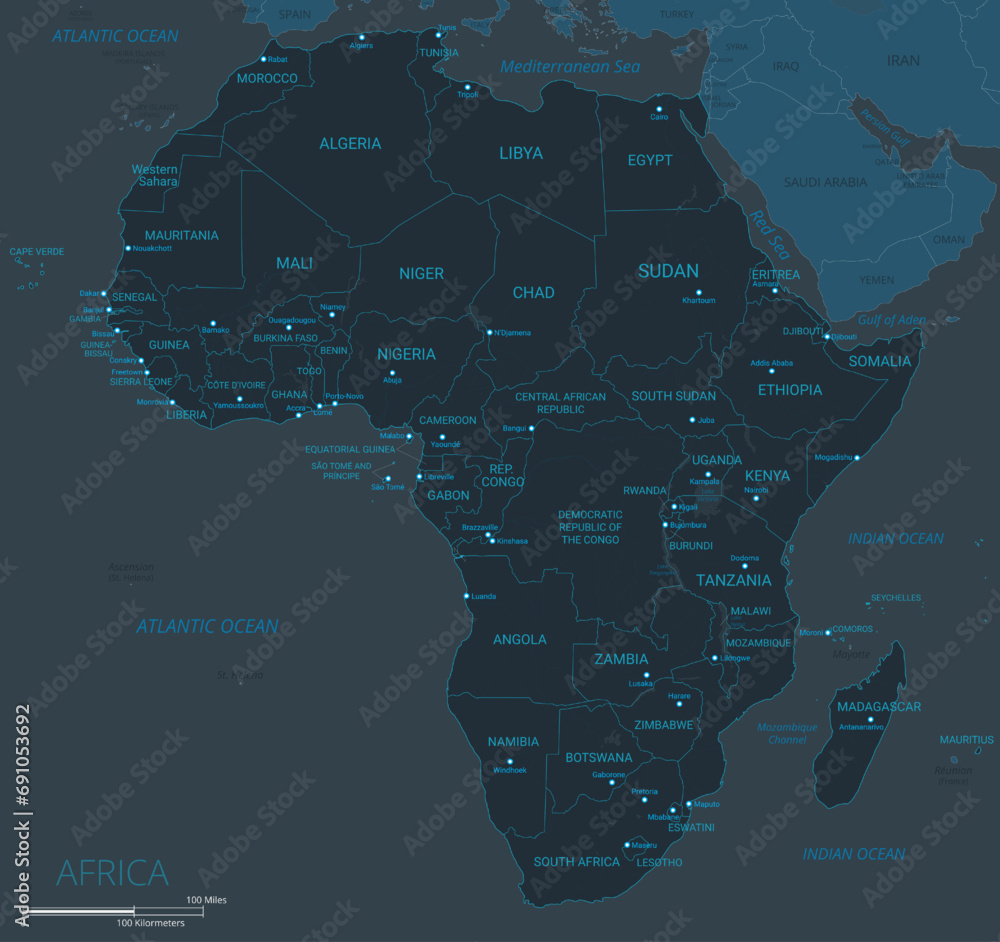 Africa Continent Map. High detailed map of Africa Continent with ...