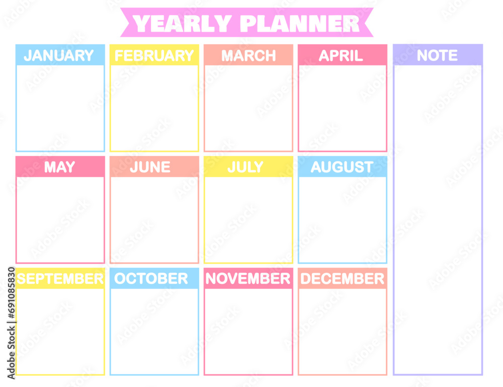 Yearly and monthly planners templates.Printable blank calendar.Schedule ...