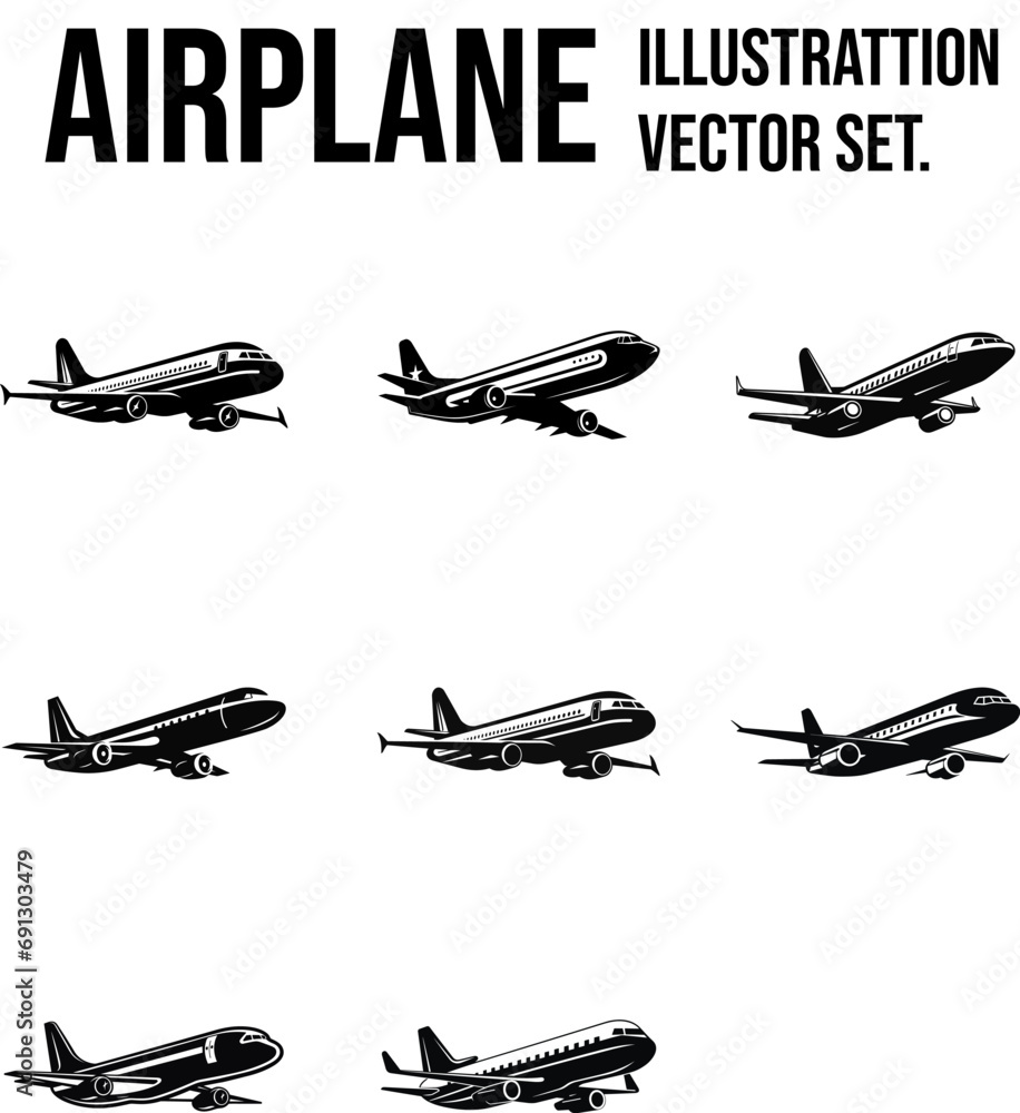 "Dynamic Set of 8 Airplane Pictograms, Each Vector Skillfully Crafted ...