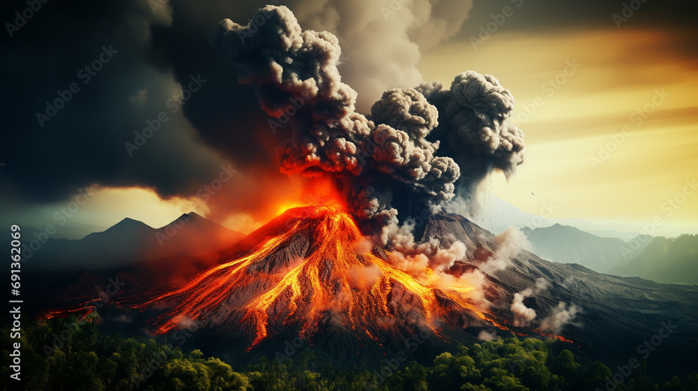 Stock-Illustration „Massive Volcano Eruption. A large volcano erupting ...