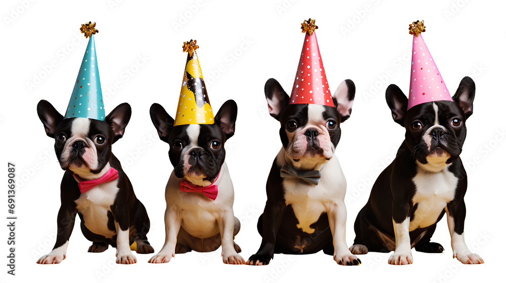 Boston terrier dog puppy in a group, birthday party invite invitation ...