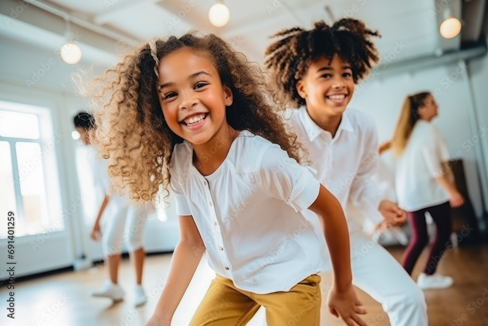 Dancing classes for children, teacher demonstrating how to dance, happy ...