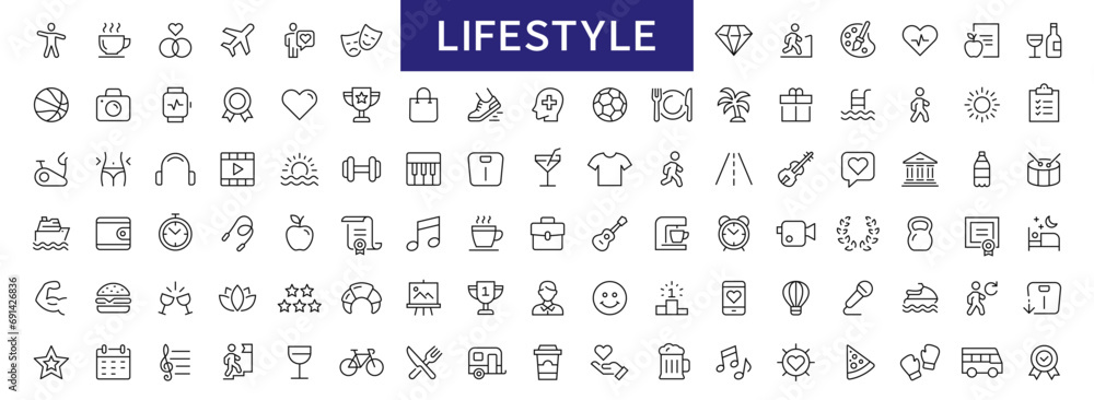 Lifestyle thin line icons set. Healthy lifestyle symbols collection ...