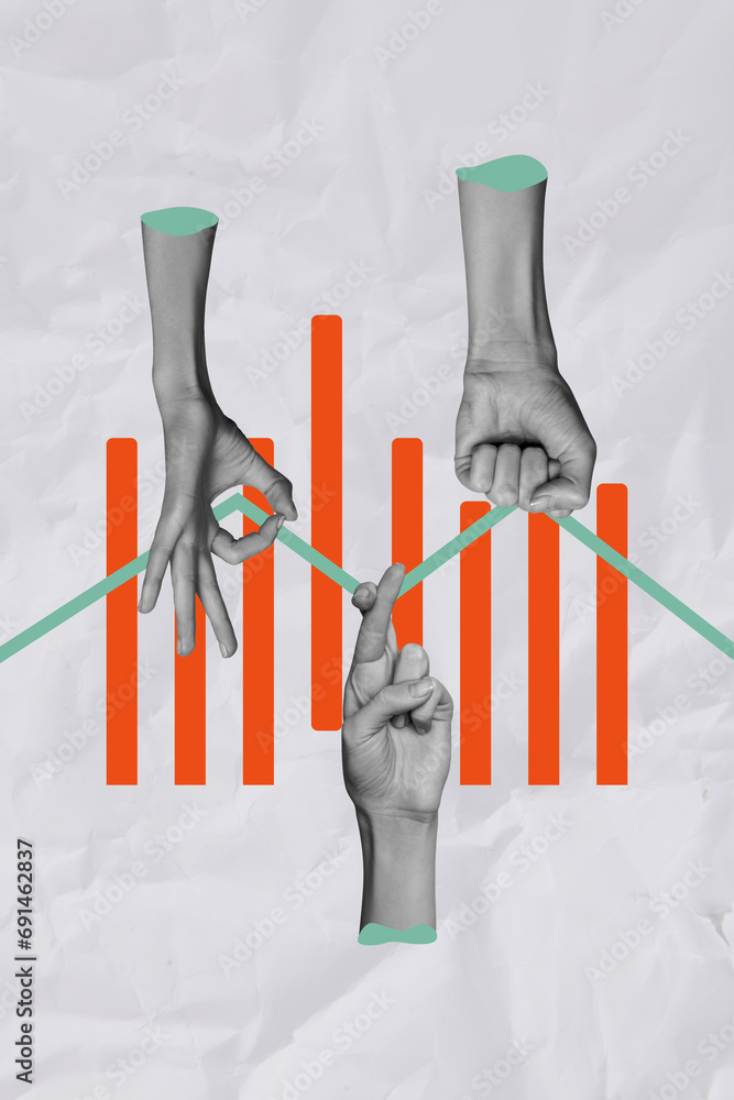 Vertical collage of black white colors people arms show okay symbol ...