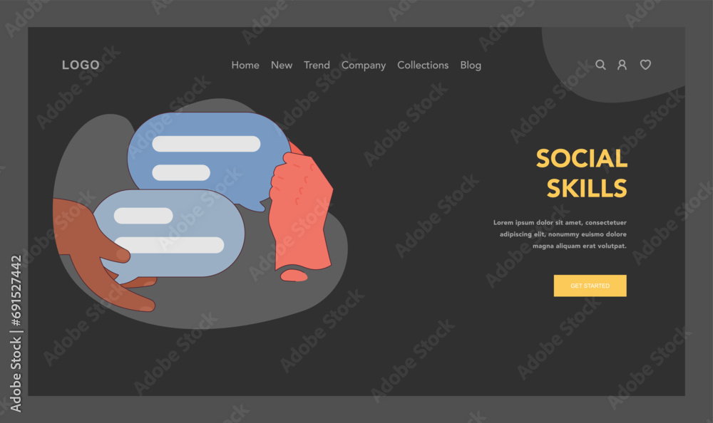 Social Skills concept. Two hands engage in a handshake above message ...