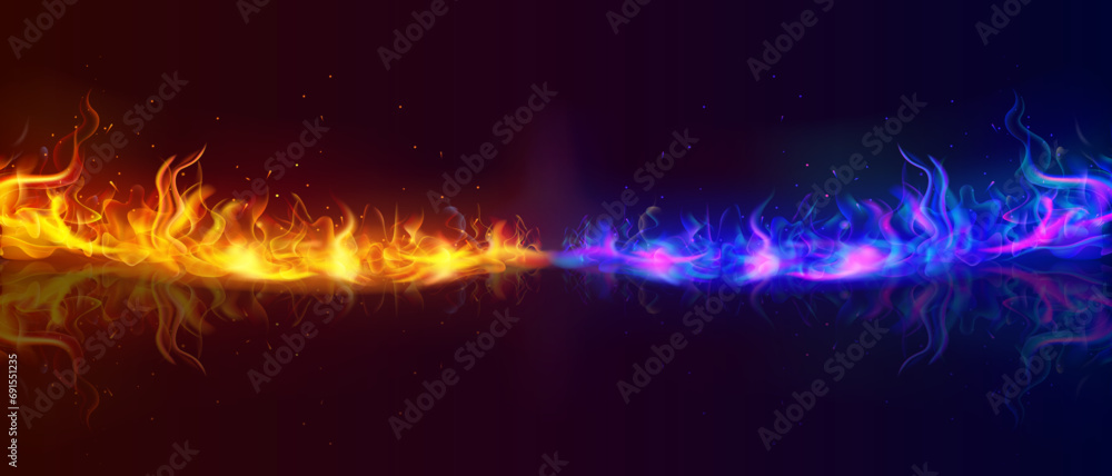 Fire collision red and blue background, versus banner. Powerful colored ...