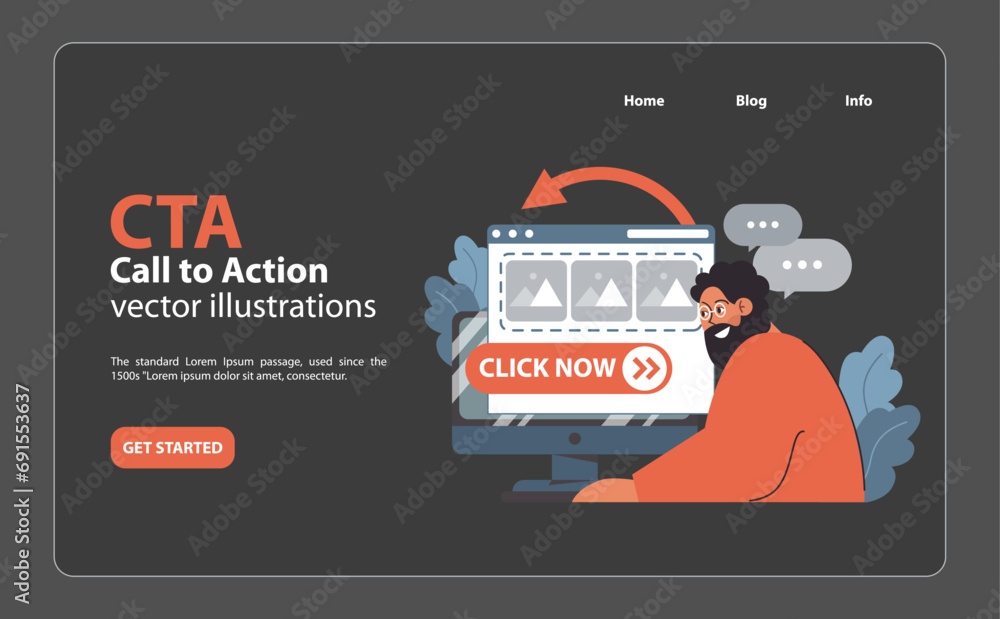 CTA enhancement concept. Enthusiastic developer points to a vibrant ...