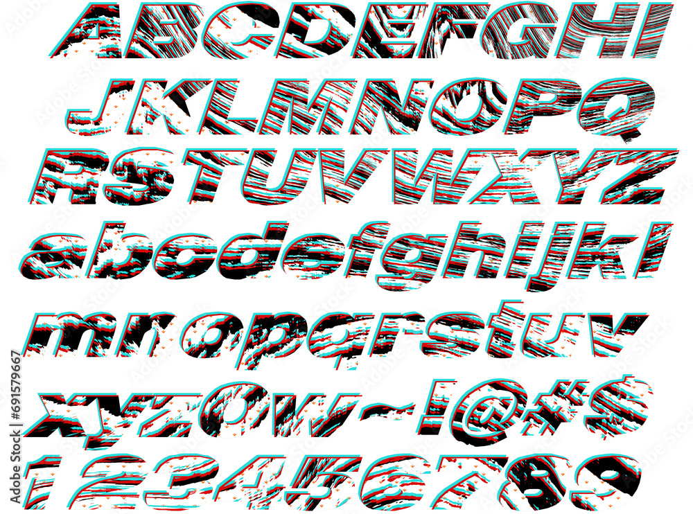 alphabet with paint streak liquid texture, using red and blue 3d ...