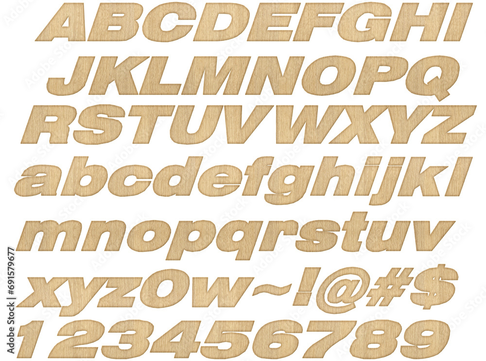 Alphabet with 3D embossed wood grain texture, continuously repeating ...
