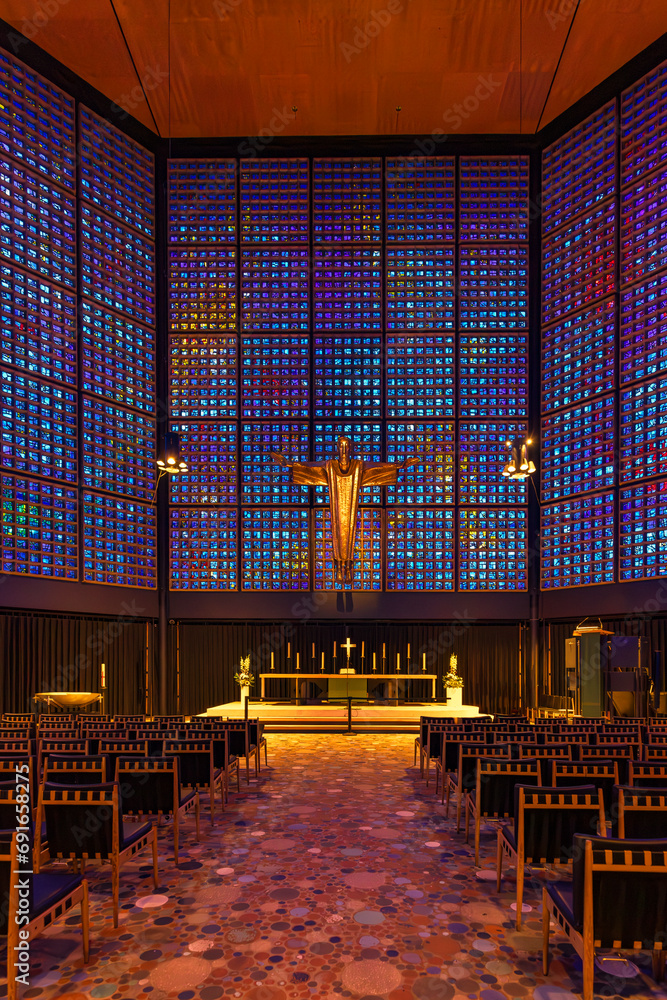Berlin, Germany - July, 25, 2023: Interior of the modern chapel with ...