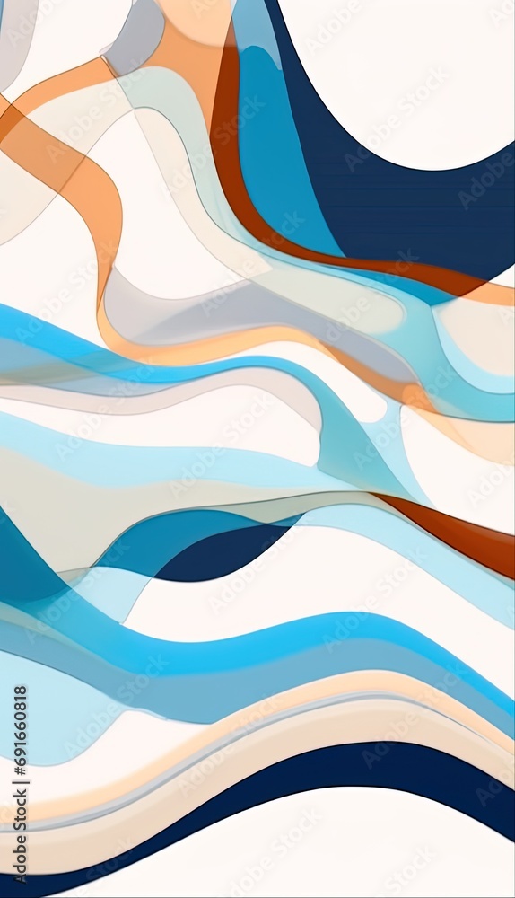 Abstract generative AI background with waves, series of curving thick ...