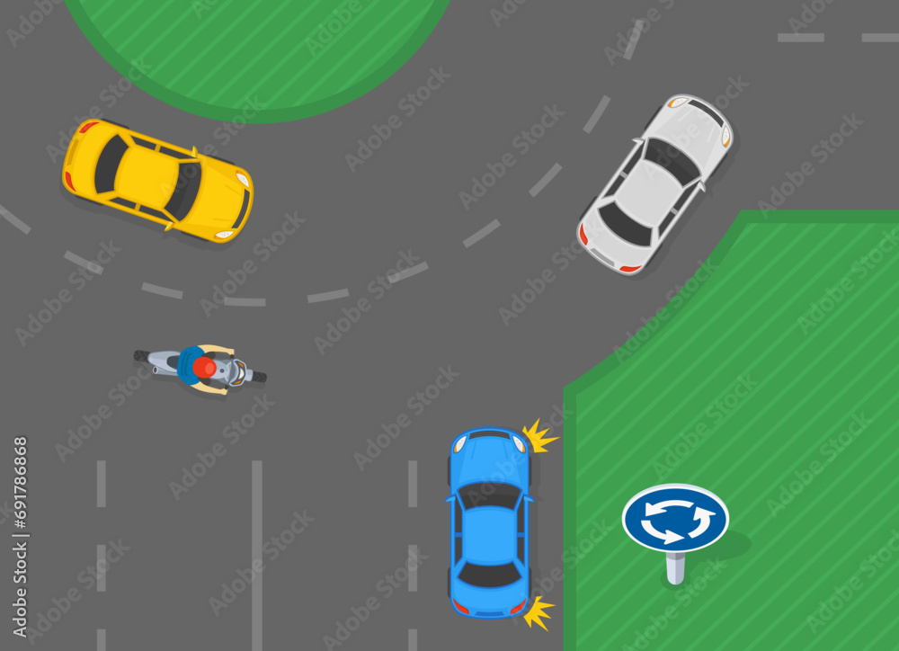Safe driving tips and traffic regulation rules. Car approaching a ...
