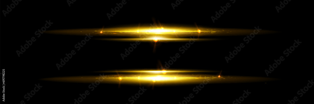 Horizontal golden light stripe with fade effect. Realistic vector ...