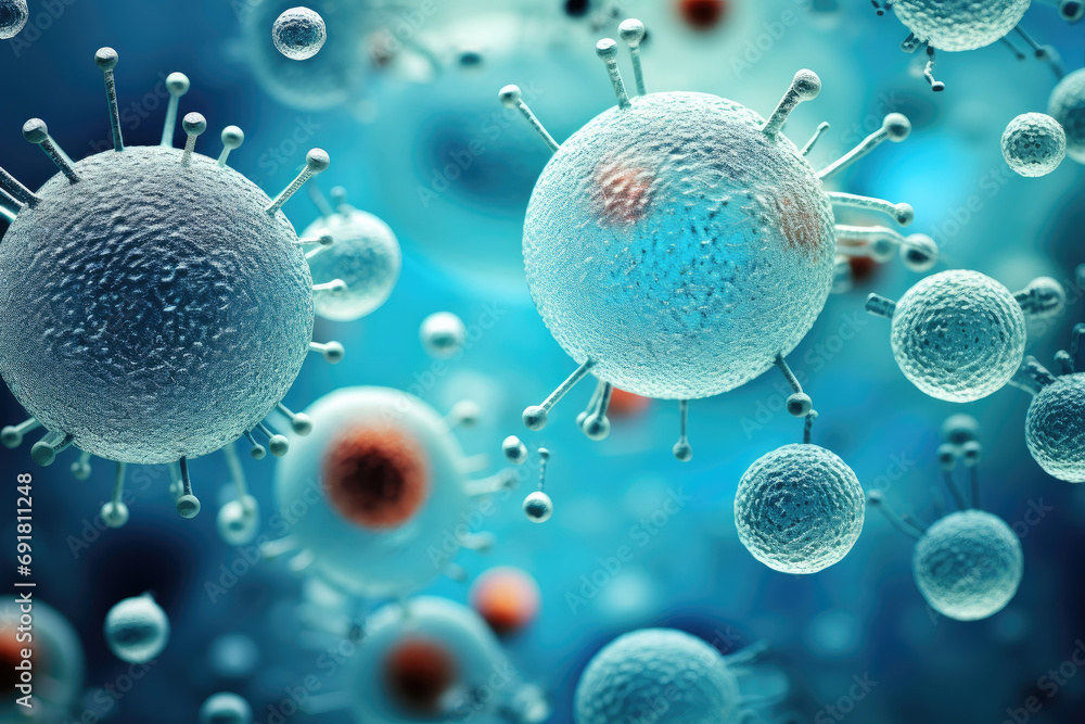 Virus or Bacteria microbial particles background, magnified under ...