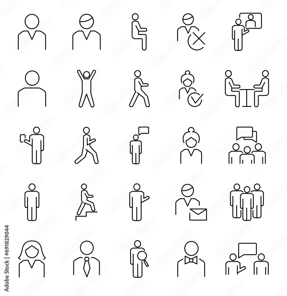 Person symbols, basic outline icons collection, transparent background ...