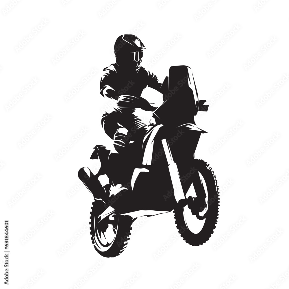 Motorcycle, desert rally, isolated vector silhouette, ink drawing ...