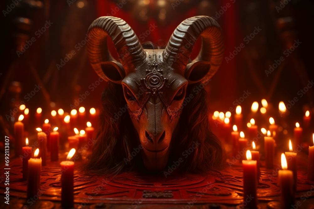 Generative AI image of mystical occult ritual with goat mask Stock ...