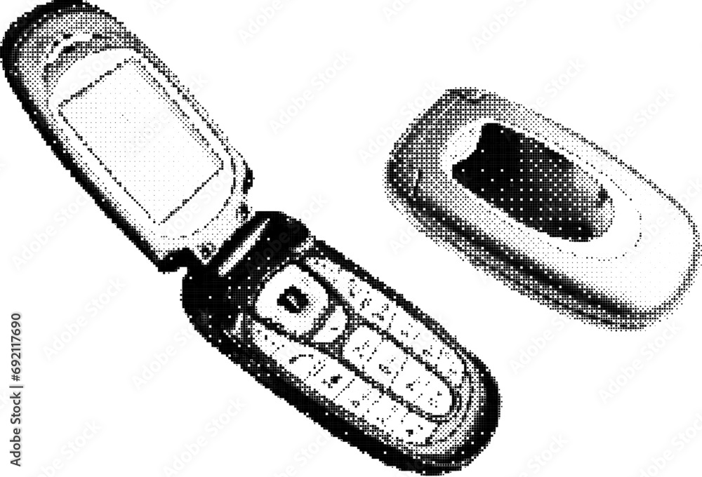 Classic retro flip mobile phone in 90s pixel style. Y2K aesthetic ...