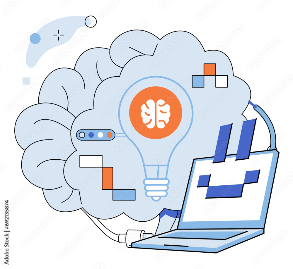 Artificial intelligence vector illustration. A digital brain, powered ... Artificial intelligence vector illustration. A digital brain, powered ...
