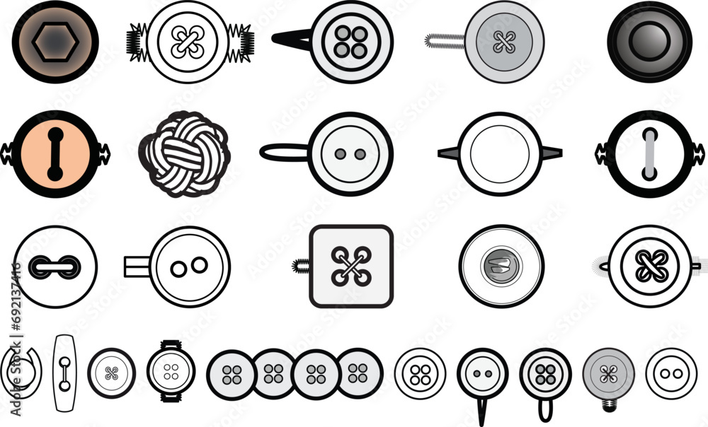 Sewing Buttons flat sketch vector illustration set, different types of ...