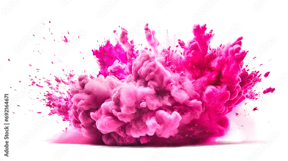 Powerful explosion of pink holi powder on transparent background ...