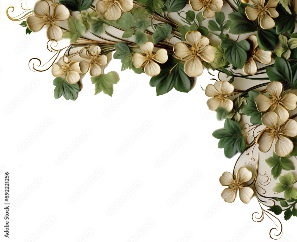 Green and gold floral border corner frame background, transparent Stock ...