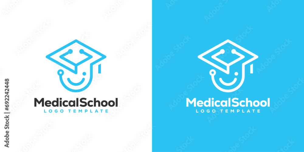 Creative Medical School Logo Design. Person's Face, Graduation Hat and ...