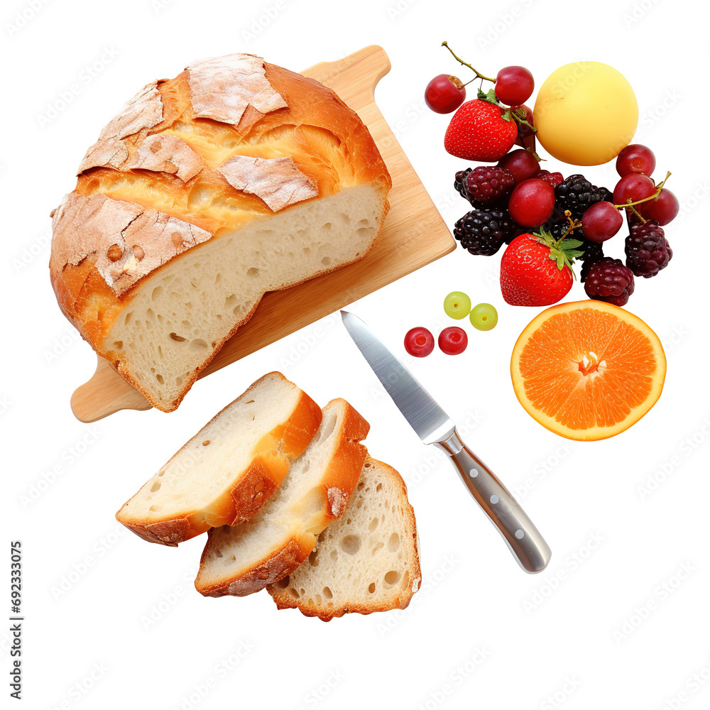Stock-Foto „variety of delicious treats including fruit cake, bread ...