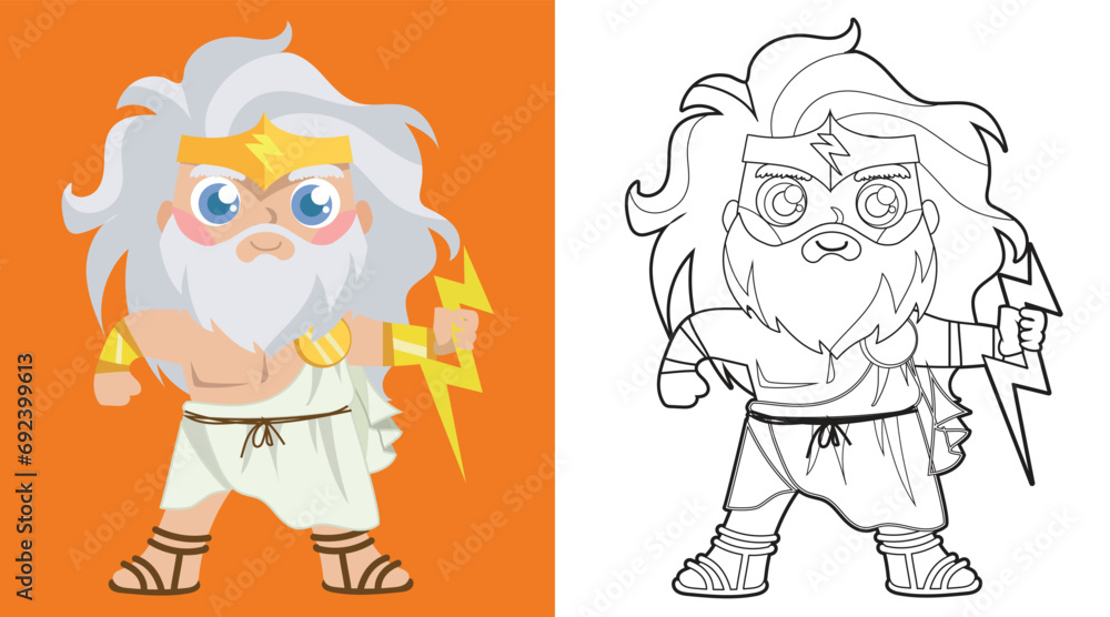 Colouring cute Greek gods cartoon character. Coloring Zeus god of ...